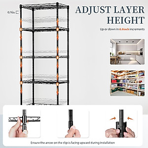 BestOffice 5-Shelf Storage Shelves, Adjustable Shelving Unit Wire Shelving Metal Shelves,11.8" D x 16.7" W x 47.6" H,Black
