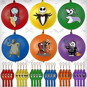 24 Pcs Nightmare Christmas Punch Balloons Nightmare Christmas Party Favors Latex Bounce Balloons with Rubber Band Handle for Birthday Party