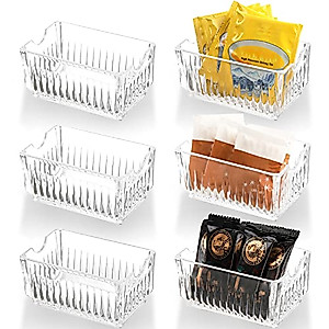 DEAYOU 6-Pack Sugar Packet Holder, Acrylic Tea Bag Organizer for Drawer, Clear Sugar Bag Caddy Container, Small Condiments Packet Holder Dispenser for Countertop, Coffee Bar, Cabinet, Sweetener