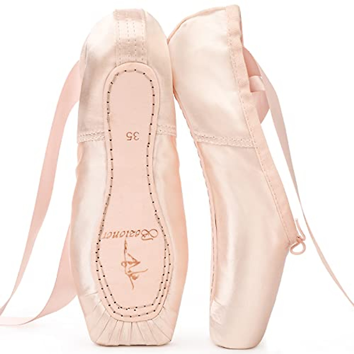 Ballet Pointe Shoes for Girls Women Professional Dance Shoes with Ribbon Toe Pads Pink