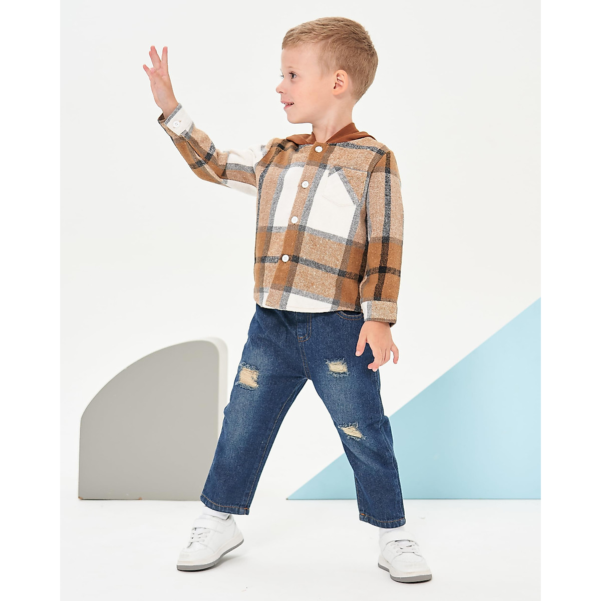 Renotemy Toddler Boy Clothes 2T Winter Outfits For Kids Cotton Long Sleeve Stripe Sweatshirt Ripped Pants Suit Little Boy Clothes 2T Fall Baby Boy Clothes 18-24 Months