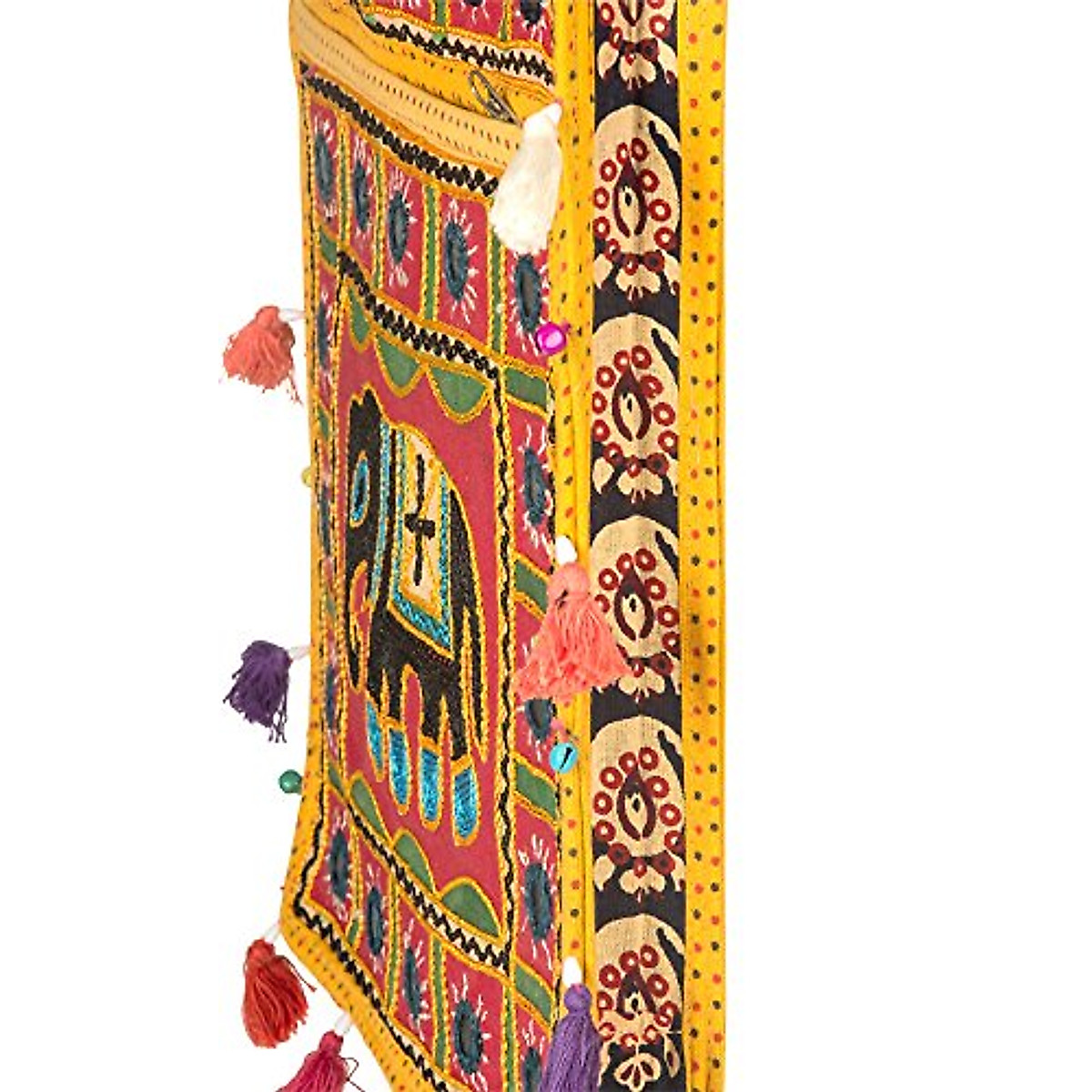 Tribe Azure Hobo Cross Body Elephant Messenger Shoulder Bag Mirror Embroidered Roomy Women Purse Tote Colorful Casual Everyday Hippie Boho (Mustard)