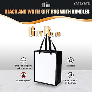 White and Black Gift Bags with Ribbon Handles, YACEYACE 20Pcs 8"x4.25"x10.5" Medium Size White and Black Paper Gift Bags for Party, Birthday,Baby Shower,Wedding,Shopping,Retail,Black Gift Bags Bulk, White Gift Bags Bulk