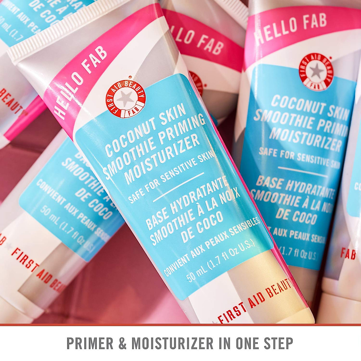 First Aid Beauty Hello FAB Coconut Skin Smoothie Priming Moisturizer, 2-in-1 Moisturizer and Makeup Primer – 1.7 Oz.