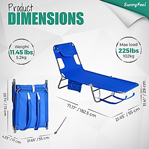 SUNNYFEEL Beach Lounge Chair, Backpack Reclining Beach Chairs Lay Flat, Sun Face Down Tanning Chair, Folding Camping Chairs Portable Camp Cot with Backpack Straps for Outdoor/Picnic/Lawn