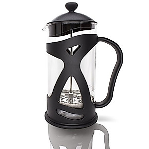 KONA French Press Coffee Press Maker With Reusable Stainless Steel Filter, Large Comfortable Handle & Glass Protecting Durable Black Shell