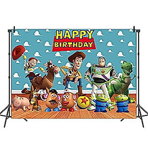 GUOBING Betta Cartoon Happy Birthday Backdrop for Toy Video Theme Party Kids Birthday Cake Table Decoration Backdrop Baby Birthday Banner Photobooth Background 7x5ft