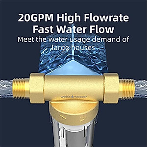 Weisswasser Sediment Filter, Spin Down Sediment Filters, Reusable Whole House Water Filter System for Well Water, 40 Micron, Lead-Free Brass, BPA Free,1"MNPT+3/4"FNPT+3/4"MNPT, EFFM.DH01