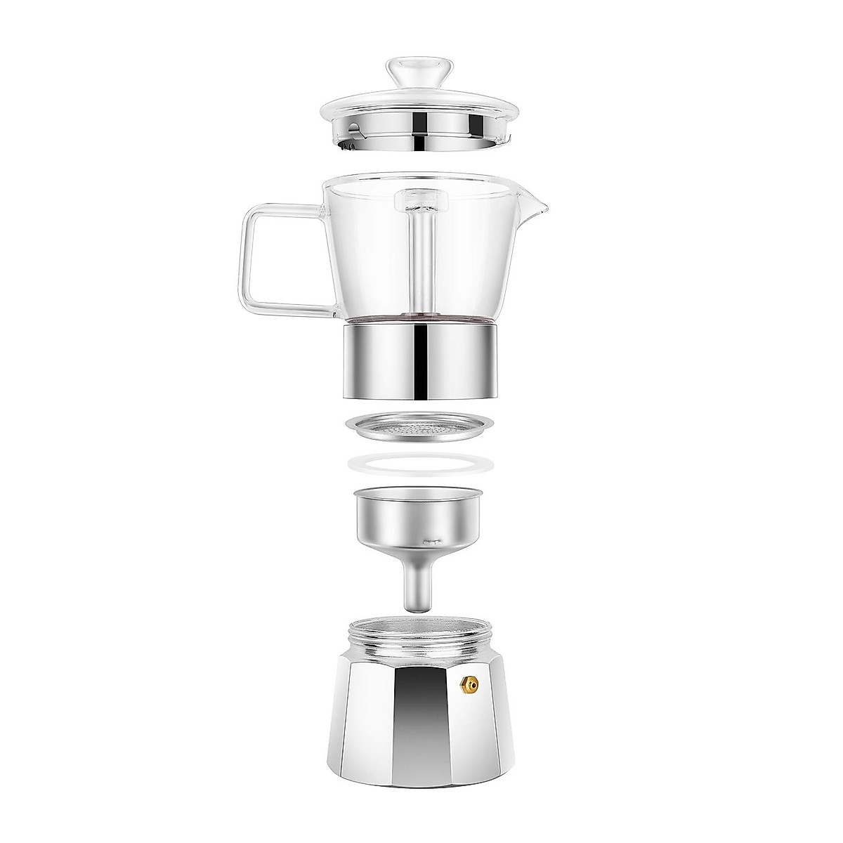 Geesta Moka Pot Premium Crystal Glass-Top Stovetop Espresso Moka Pot - 6 cup - Coffee Maker, 240ml/8.5oz/6 cup (espresso cup=40ml) Coffee Lover Gifts Ideas