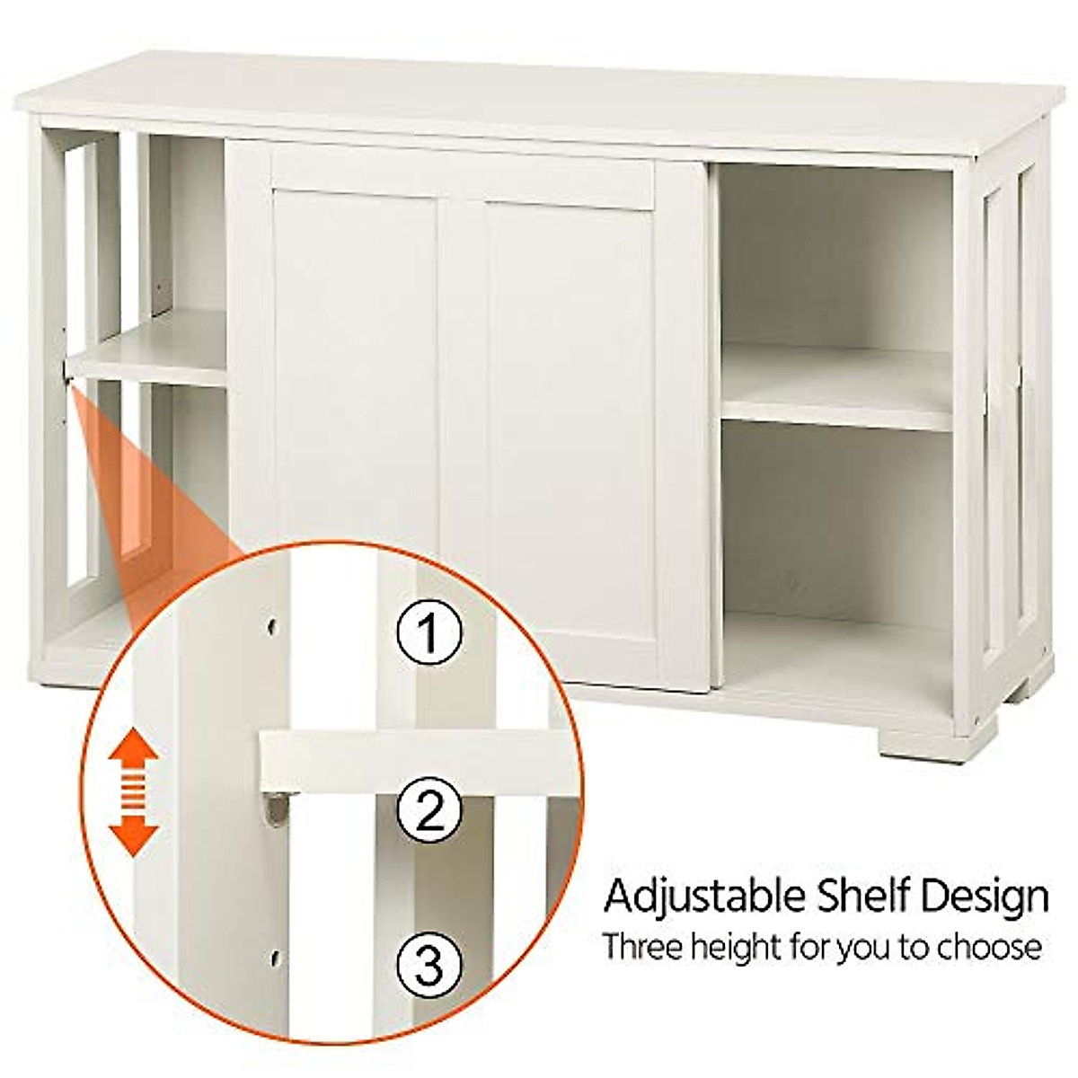 Yaheetech Storage Cabinet Kitchen Buffet Cabinet Sideboard with Sliding Door, Adjustable Shelf & Open Side Panels, Stackable Cupboard for Kitchen, Living Room, Hallway Furniture, Antique White