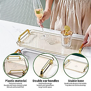 Acrylic Serving Tray with Handles Ottoman Coffee Table Tray, Decorative Trays for bar Living Room Bathroom Countertop 16x8.7x1.4 Inch (Amber)