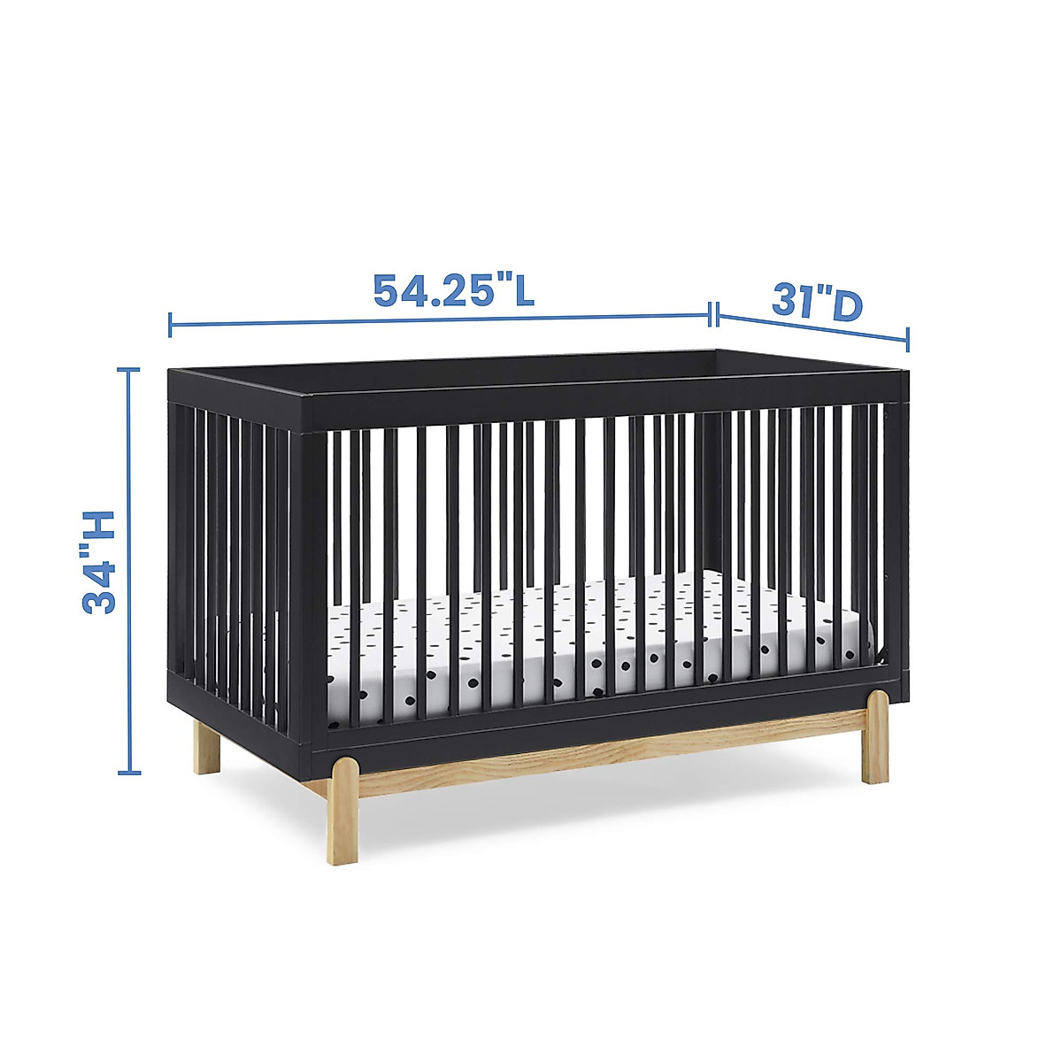 Delta Children Poppy 4-in-1 Convertible Crib, Greenguard Gold Certified, Midnight Grey/Natural