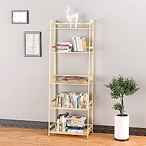 WTZ Bookshelf Book Shelf, Bookcase Storage Shelves Book case, Ladder Shelf for Bedroom, Living Room, Office MC-508(Natural)