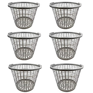 Set of 6 Grey Laundry Basket Lightweight One Bushel Capacity laundry hamper with lid Plastic storage baskets 1 Gift For home and garden use (17.5” x12”)