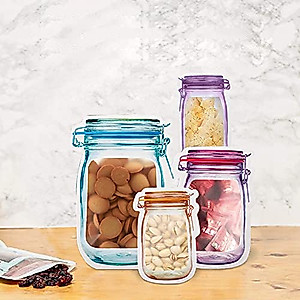 Enkrio 20 Mason Jar Bottles Bags Reusable Snack Bags Food Storage Bags Zipper Sealed Sandwich Bags Snack Storage Food Saver Bags for Nuts Cookies Freezer Safe