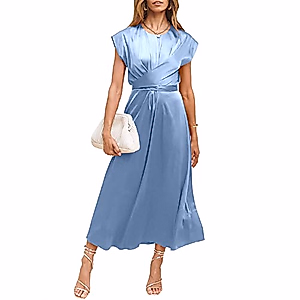 ANRABESS Women's 2023 Formal Dress for Women Summer Maxi Elegant Satin Cocktail Dress Sleeveless Wrap A-Line Flowy Midi Wedding Guest Silk Semi Formal Dress 916qianlan-L