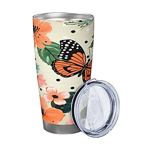 AYCZN Daisy Butterfly 20 OZ Tumbler Stainless Steel Travel Coffee Mug, Spring Flower Insulated Water Bottle with Lid and Straws Leakproof Thermal Cup