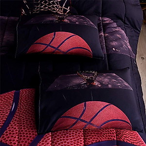Btargot Basketball Comforter Sets Twin for Boys Teens,3D Sports Basketball Bedding,Soft Microfiber Reversible Quilt with 3 Matching Pillow Shams