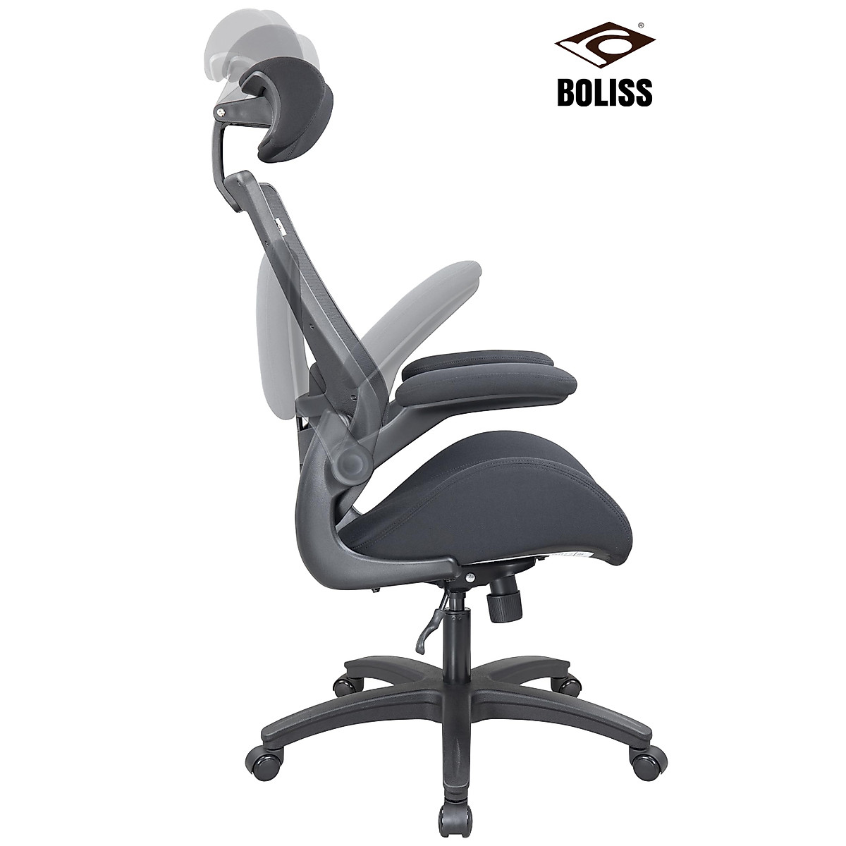 BOLISS Office Chair,with Thicken Seat Cushion Waist Support Adjustable Headrest Flipped Arms Erogonomic Office Desk Chair,Suilt for Home and Office-Gry