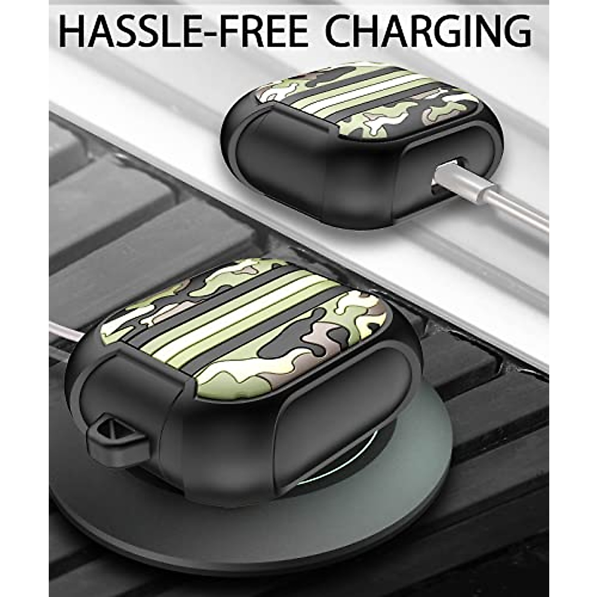 Tamiia Case Compatible with AirPods 3rd Generation (2021) Luminous Cover, Rugged Corner Design AirPods 3 Camo Case, Full-Body Shock Protective Cover with Keychain for AirPods 3 Charging Case, Black