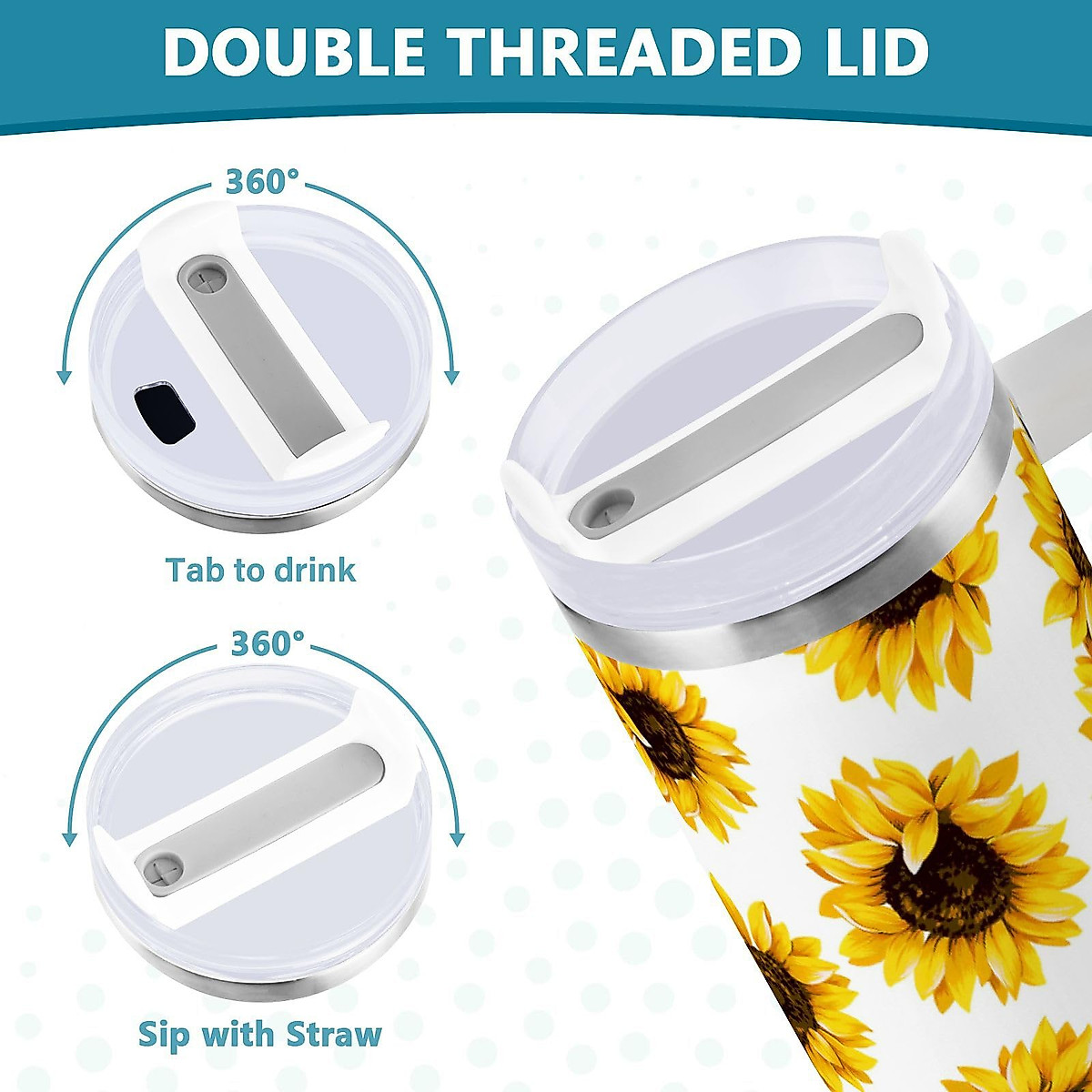 MCHIVER Yellow Sunflowers 30 oz Tumbler with Handle and Straw Stainless Steel Vacuum Water Bottle Leak-proof Travel Coffee Mug Insulated Tumbler with Lid