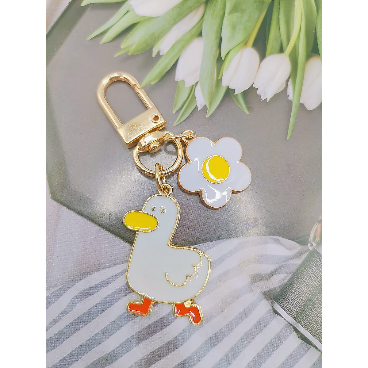 Meefisher 2 PCS Cute Keychain Kawaii Duck Aesthetic Key Ring Keychains Charm Accessories for Backpack U Disk Decor Bag, Birthdays, Jewelry gifts