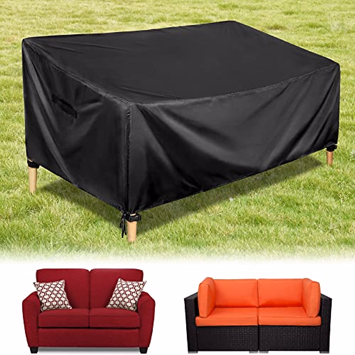 HIRALIY 2-Seater Patio Sofa Covers Waterproof, Patio Loveseat Cover for Winter, Heavy Duty Patio Furniture Covers for Lounge Deep Seat Chairs Couch Bench, 57.8" L x 35" W x 27.5" H