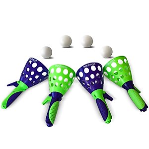 Geospace Original Pop 'N Catch Game 2-Pack (Set of 4 Launchers & 4 Balls) for Indoor/Outdoor Play - Great for Parties, Beach and Rainy Days