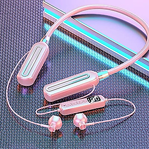 5.0 Neck Hanging Wireless Bluetooth Headset Headphones Intelligent Digital Display Earbuds Can Be Inserted into The Card, Sports Range Noise Cancellation Earphone for Music