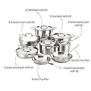 All-Clad BD005714 Brushed d5 Stainless Steel 5-Ply 14-Piece Cookware Set