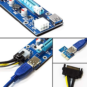 PCIe Riser Card Latest Adapter 6-Pin 1x to 16x For Mining GPU Riser Adapter Flexibility Extension Cable 6-Pin PCI-E to SATA Power Cable For Bitcoin & Crypto Mining Ethereum Mining ETH