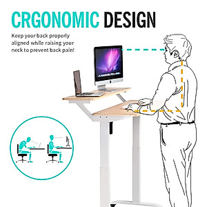 UNICOO - 2 Tier Electric Height Adjustable Standing Desk with Wheels, Electric Mobile Standing Workstation, Sit Stand Desk Home Office Desk Whole-Piece Desk Board 48 * 24 in (KT1002-LW) 2Tier