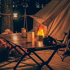 Ollcuz Fake Fire Lamp, USB Rechargeable Flameless Flickering Flame, 3-Mode LED Flame Light for Outdoor Camping Holiday Halloween Christmas Thanksgiving Table Yard Decorations