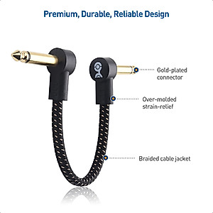 Cable Matters 8-Pack 6 Inches Braided Guitar Patch Cable (Guitar Effect Pedal Cables) with Gold-Plated Connectors in Black