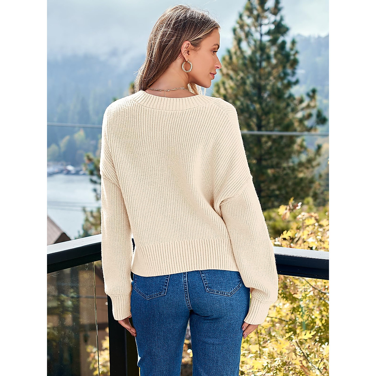 LILLUSORY Women's Cropped Cardigan Oversized Button Sweaters 2025 Fall Trendy Knit Dressy Fashion Outfits Apricot S