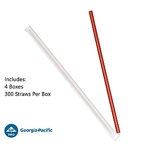 Dixie 10.25" Wrapped Polypropylene Plastic Giant Straw by GP PRO (Georgia-Pacific), Red, GW104, 1,200 Count (300 Straws Per Box, 4 Boxes Per Case)