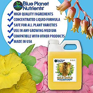Gold Shield Silica Supplement for Plants (1 Gal/128 oz) Ultra Concentrated | Makes UP to 3,700 GALLONS | for All Plants & Gardens | Strengthen Plants | Blue Planet Nutrients