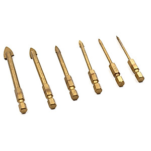 Chiloskit 5pcs Titanium Coated Tile Glass Masonry Drill Bit Set Hole Cutting Tool with Hex Shank for Ceramic Tile Marble Mirror Glass, 3/4/6/8/10mm