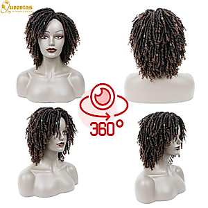 QUEENTAS Dreadlock Wigs for Black Women and Men Short Curly Big Afro Braided Wigs Faux Locs Twist Braiding Synthetic Wigs (Black to Brown)