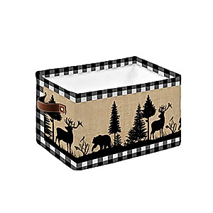 Large Capacity Storage Bins Christmas Animal Moose Elk Xmas Tree Storage Cubes, Collapsible Storage Baskets for Organizing for Bedroom Living Room Shelves Home 15x11x9.5 In