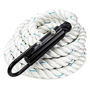 1.5 inch Polydac Gym Climbing Rope, White - Fitness Equipment with Carabiner Eyehook for Physical Education and Gym Class, Strength Training, Coaching, Student Athletes, or Home Workouts (15')