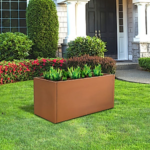 GZGNEEVL Corten Steel Planter Box Rectangular Planters Large Outdoor Planter Metal Planter Box for Tall Plant Trough Rustic Patina for Garden Yard Commercial Residential Farm 16 in x 31.5 in x 16 in