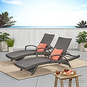 Christopher Knight Home Salem Outdoor Wicker Arm Chaise Lounges, 2-Pcs Set