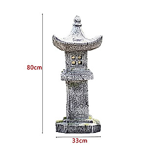 L-JTLYM Solar Powered LED Outdoor Retro Decor Garden Light, Magnesium Oxide Material Waterproof, Pagoda Lantern Garden Statue, Long Use Time, Hand-Carved, for Tabletop,Ground,Patio,Lawn