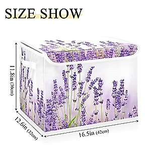WELLDAY Lavender Flowers Storage Baskets Foldable Cube Storage Bin with Lids and Handle, 16.5x12.6x11.8 In Storage Boxes for Toys, Shelves, Closet, Bedroom, Nursery