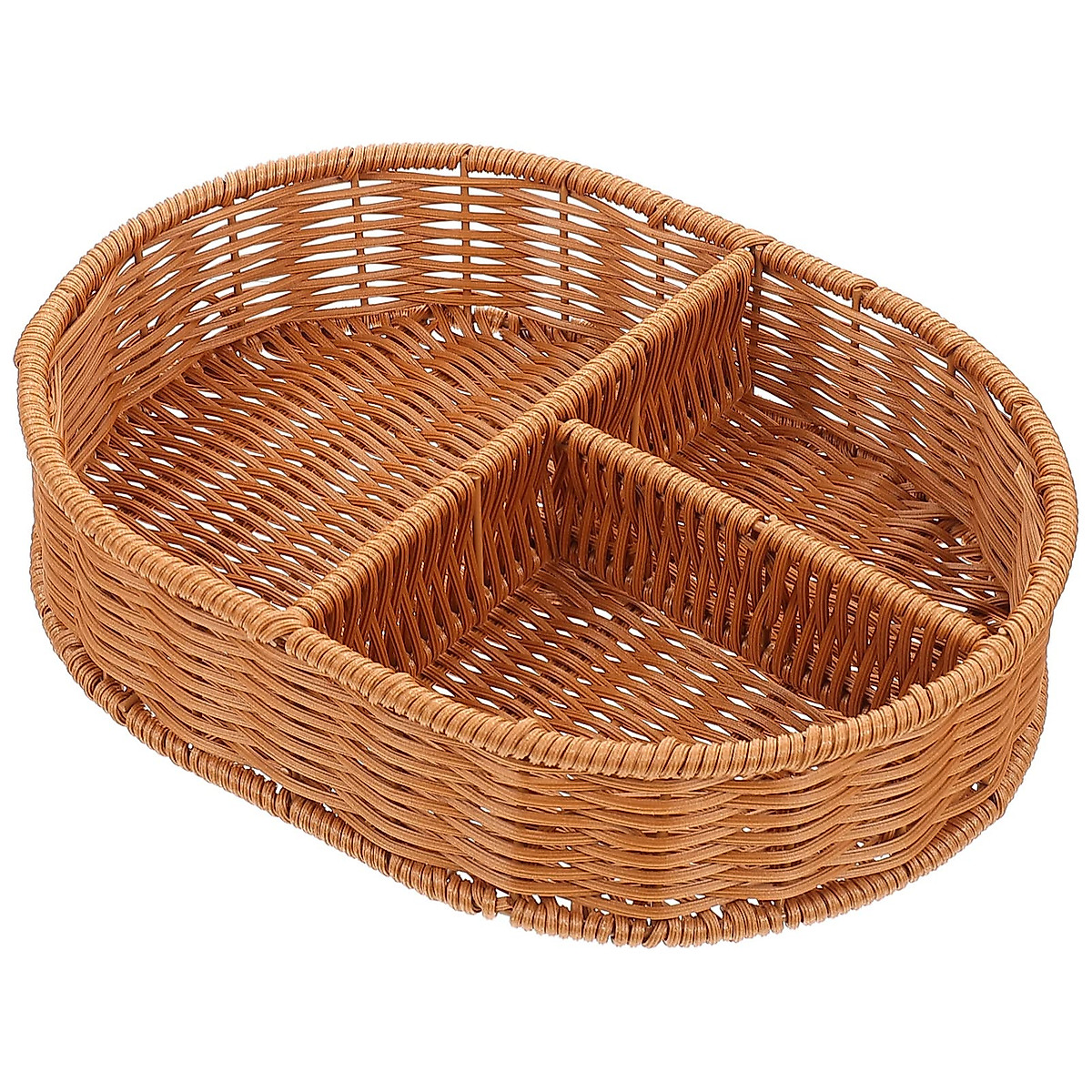 DOITOOL Rattan Serving Tray 3 Compartments Wicker Fruit Bread Basket Woven Ottoman Tray Rustic Cupcake Snack Candy Serving Platter for Appetizer Vegetable Storage
