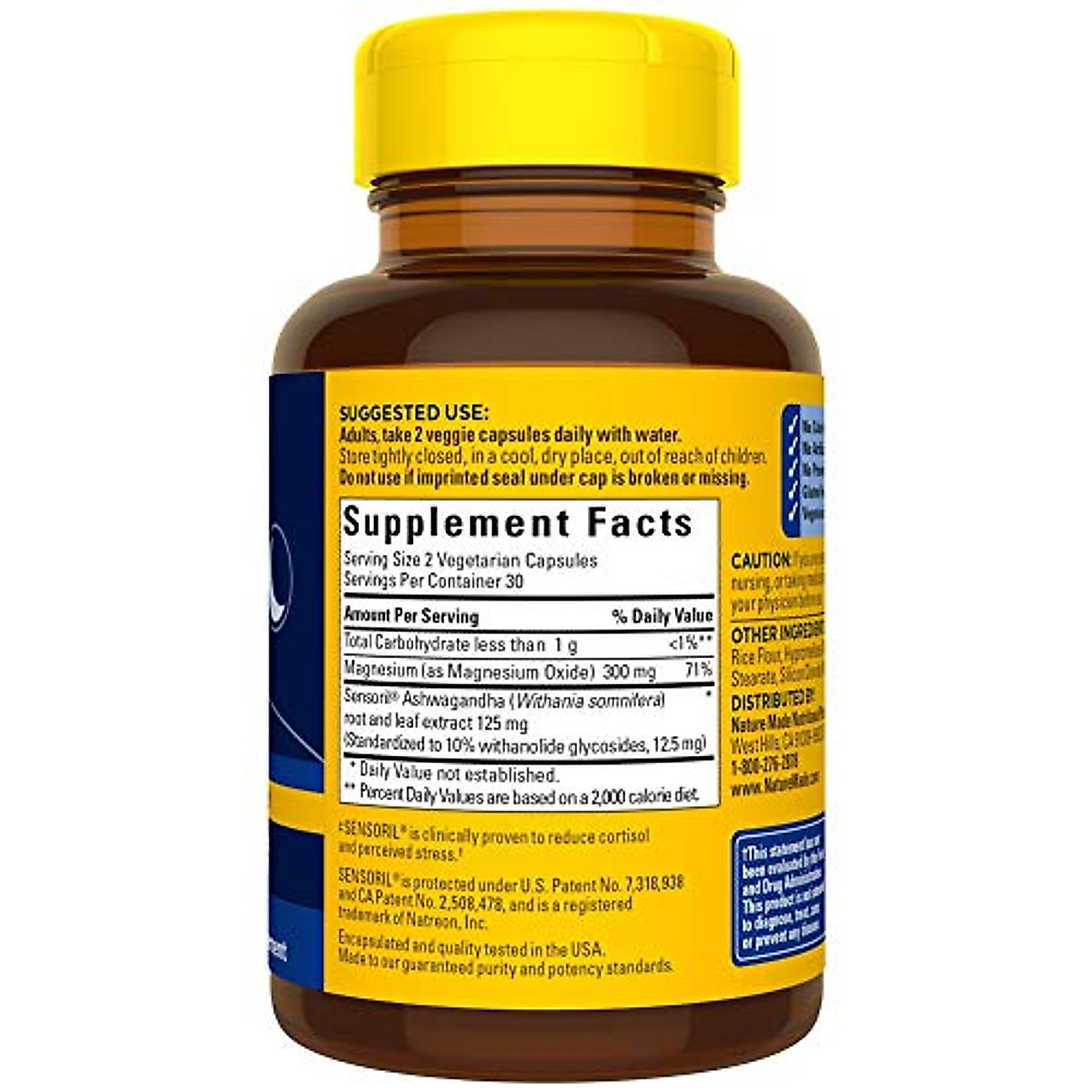 Nature Made Calm & Relax with 300mg Magnesium and 125mg Ashwagandha for Stress Relief, 60 Veggie Capsules