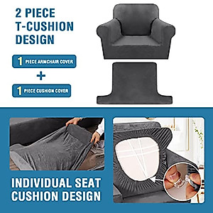 Sofa Cover 2 Piece T Cushion Armchair Slipcovers Thick Velvet Couch Cover Furniture Protector Stretch T Cushion Sofa Covers for 1 Cushion Couch with 1 Individual T Cushion Covers Washable, Grey