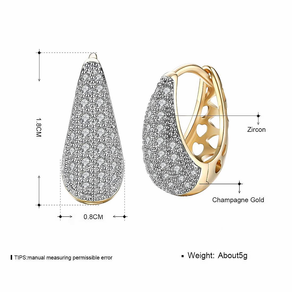 KIH Gold Plated Clip on Hoop Earrings For Women Fashion Clip Zircon Crystals Non Piercing Small Earrings Set Birthday Gift For Her