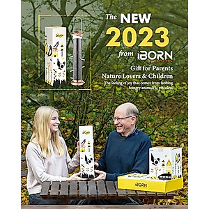 iBorn Metal Bird Feeder Thistle Bird Feeder,Finch Feeders for Thistle Seed,Tube Feeder Hanging Hook 14 Inch Brushed Copper